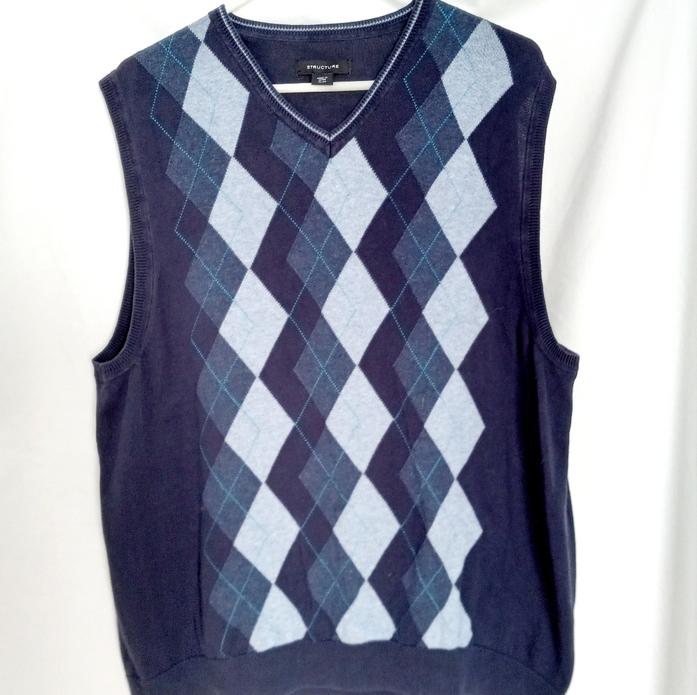 Structure Argyle Blue Sweater Vest - Gem